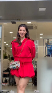 mehreen kaur pirzada hot thick thighs back view in red mini dress HD 50